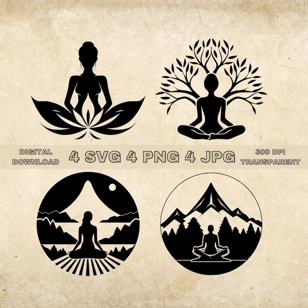 Yoga Svg Bundle, PNG, Meditation and Mindfulness Clipart, Hand Drawn ...