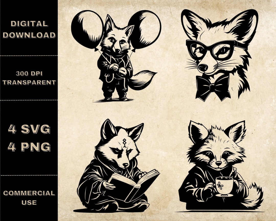 Cute Fox SVG Bundle, PNG, Funny Fox Clipart, Hand Drawn Foxes Vector ...