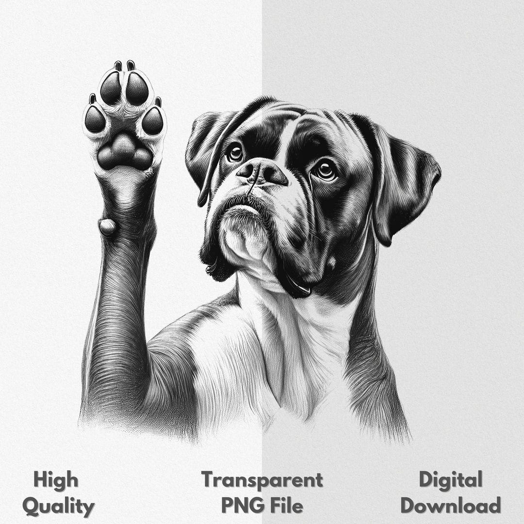 Boxer Dog Raising Paw PNG Sublimation File for Shirt & Mug Sketch ...