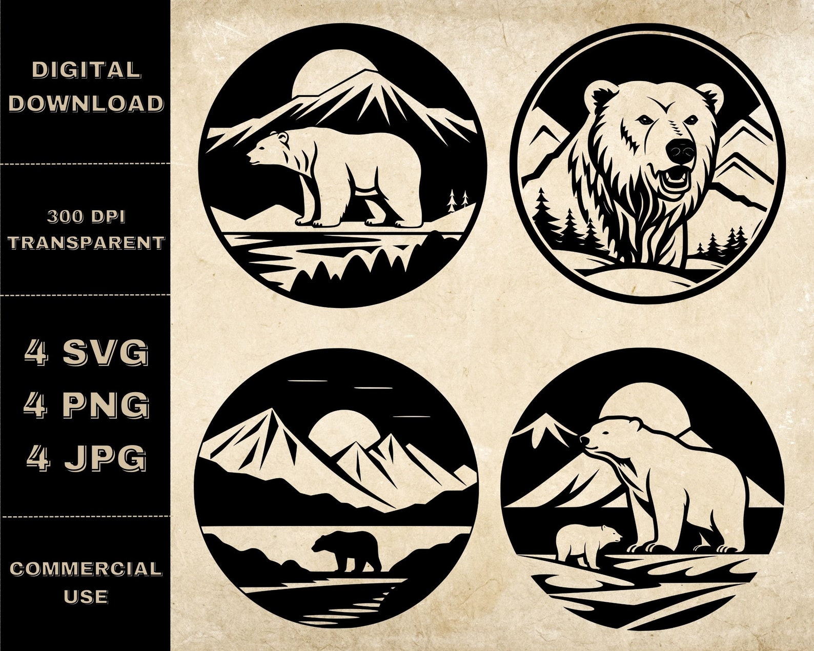 Polar Bear SVG Bundle, PNG, Polar Bear Clipart, Hand Drawn Polar Bear ...