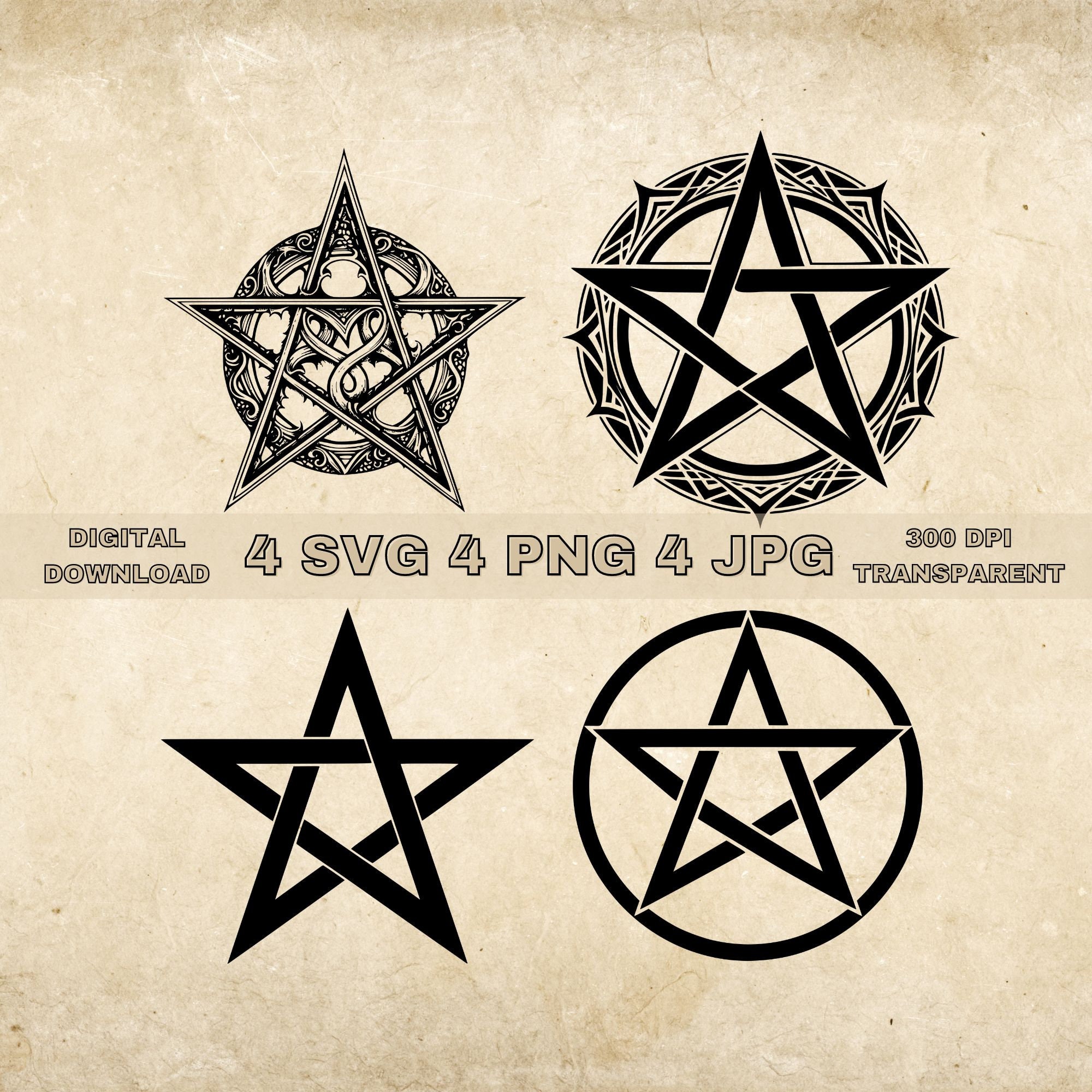 Pentagram SVG Bundle PNG Pentacle Clipart Hand Drawn - Etsy