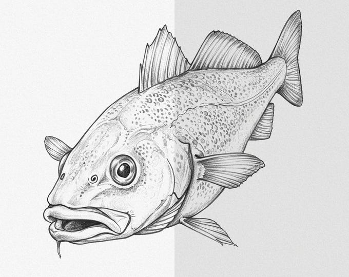 Atlantic Cod or Codling Fish Swimming up Woodcut Black and White Svg ...