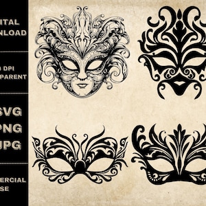 Mardi Gras Mask SVG Bundle, PNG, Carnival Clipart, Hand Drawn ...