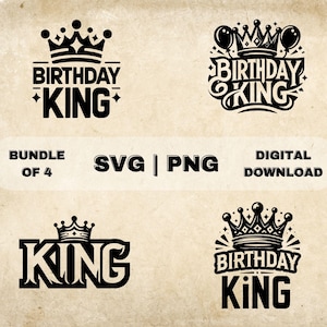 King With Crown SVG Bundle, Birthday King Clipart, Hand Drawn Bday ...