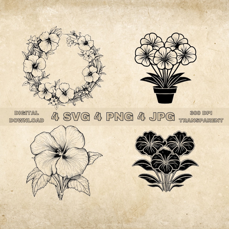 Petunia SVG Bundle PNG Floral Wreath Clipart Hand Drawn - Etsy