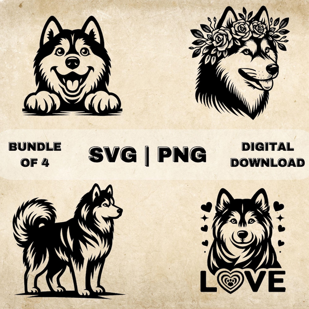 Husky SVG Bundle, Huskies Clipart, Hand Drawn Dog Theme Vector ...