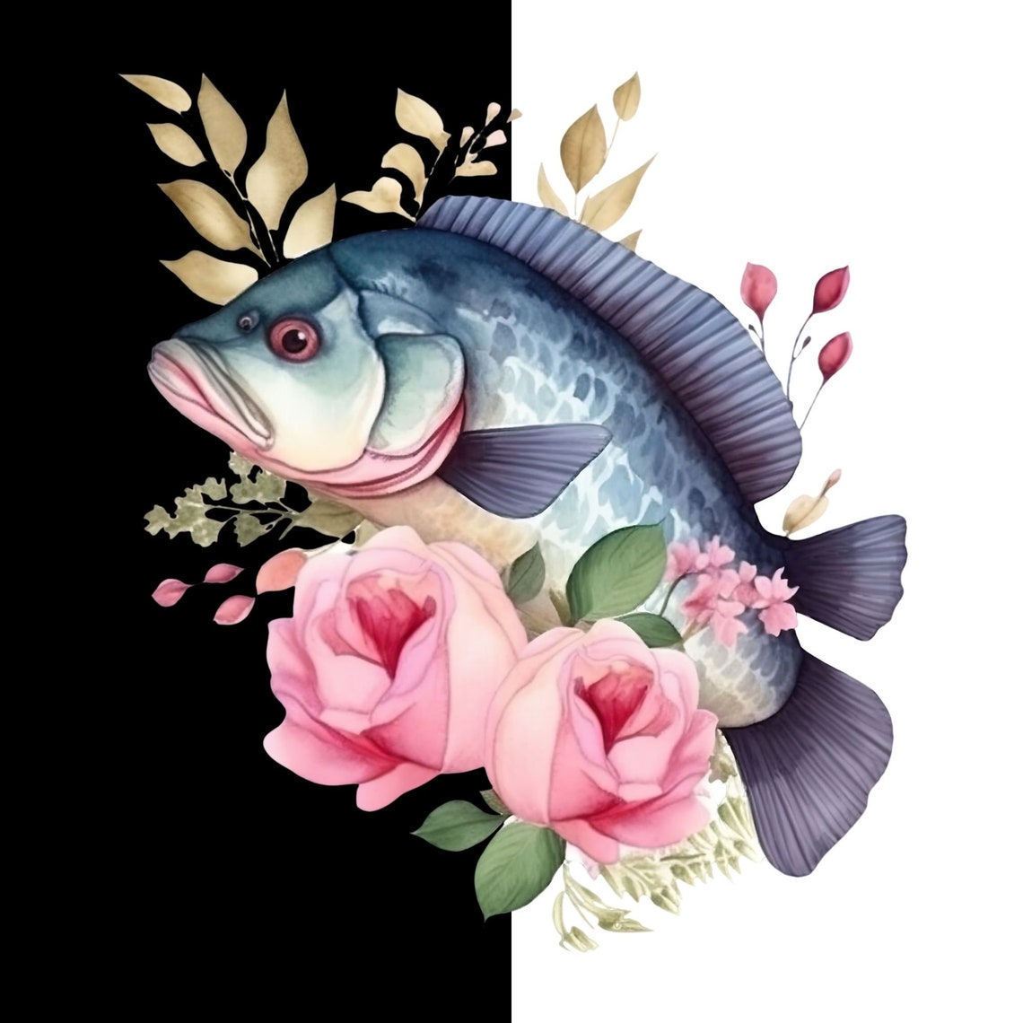 Bass Fish Clipart, Watercolor Fish PNG Files, Fishing Clip Art, Nursery ...