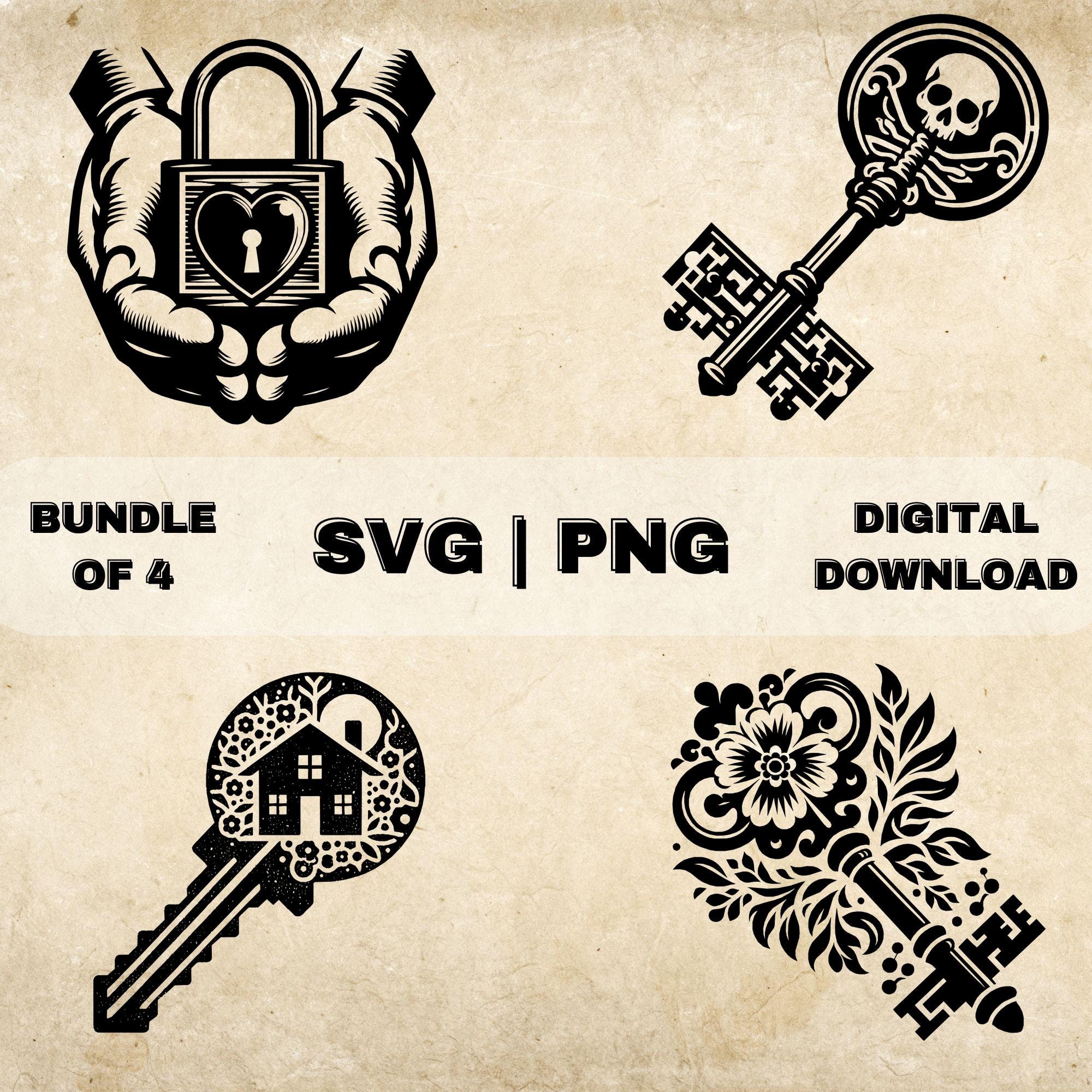 Floral Key SVG Bundle, House Key and Lock Clipart, Hand Drawn Keys ...