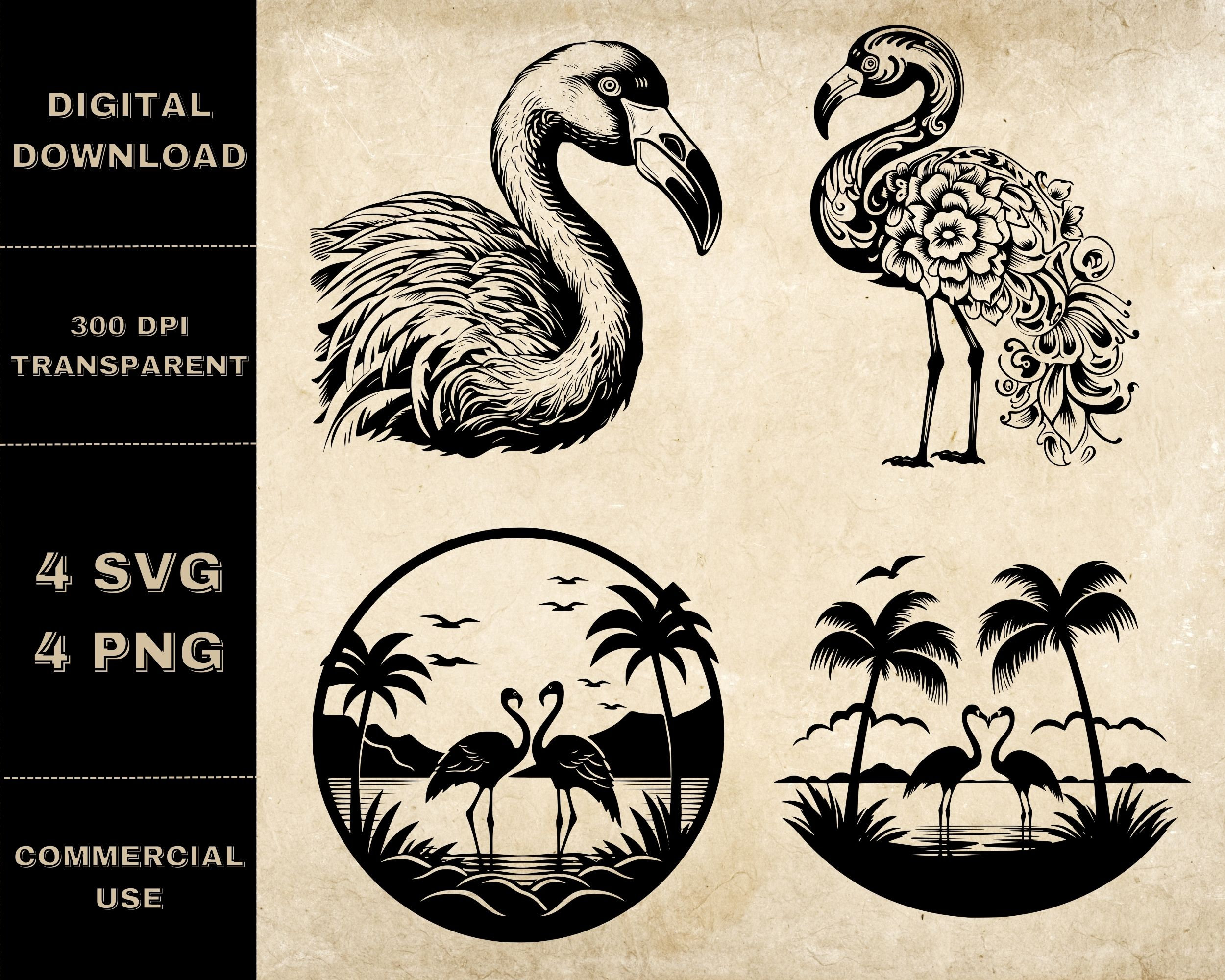 Flamingo SVG Bundle, PNG, Flamingo Clipart, Hand Drawn Flamingos Vector ...