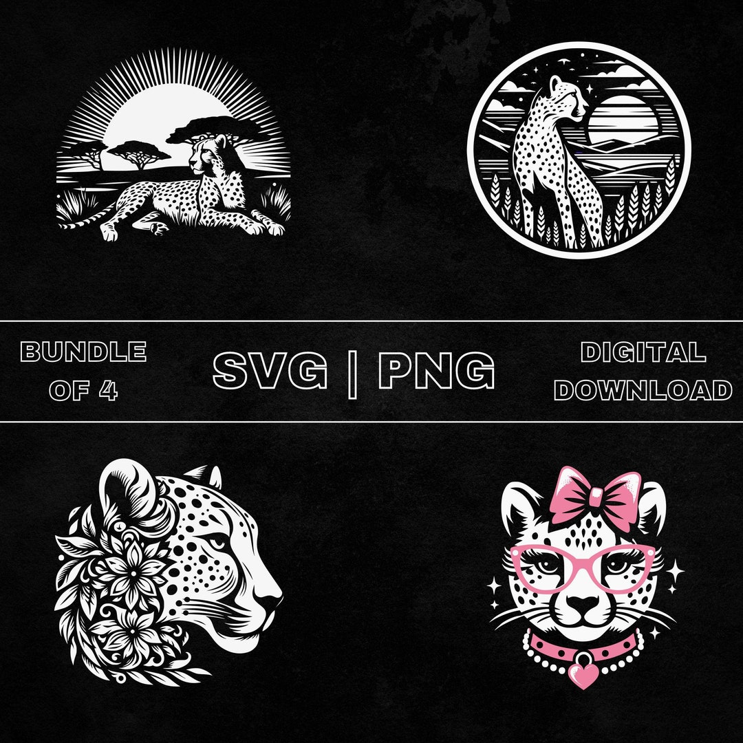 Cheetah SVG Bundle, Leopard Clipart, Hand Drawn Wild Animal Theme ...