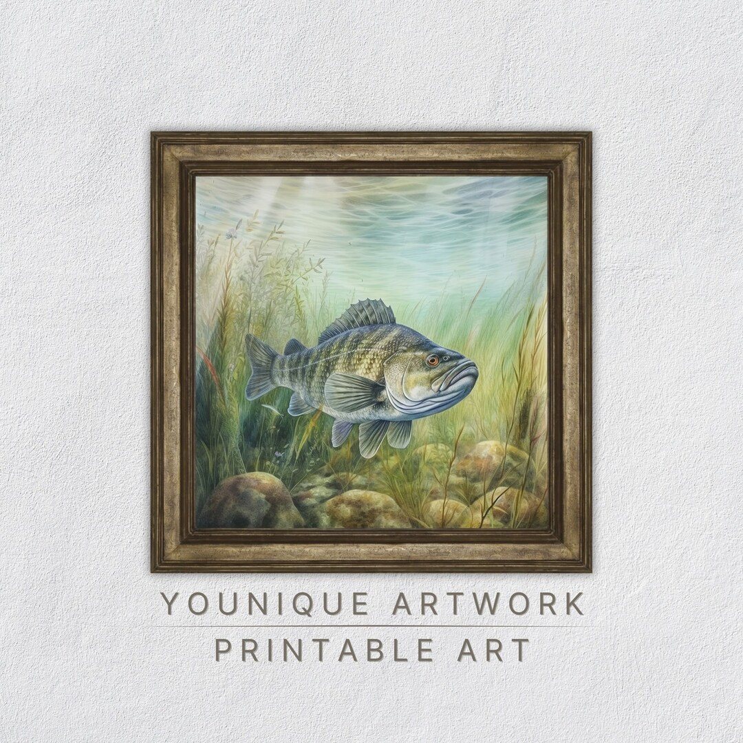 Bass Fish Print, Fish Watercolor Printable Art, Fishing Painting ...