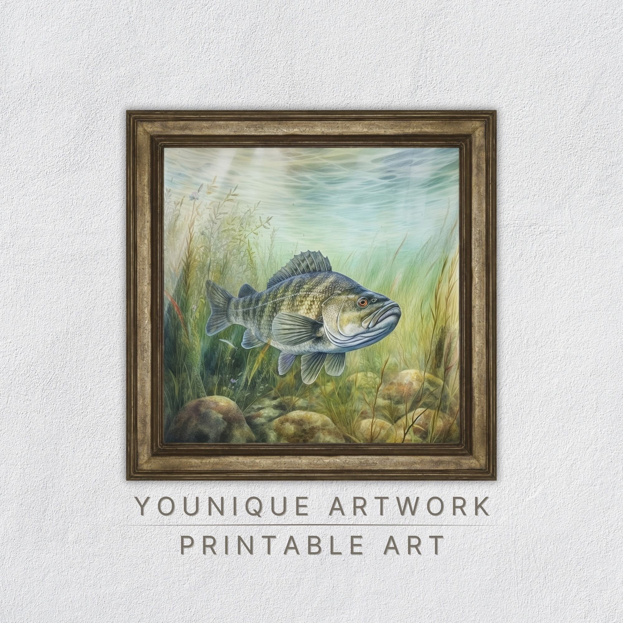 Bass Fish Print Fish Watercolor Printable Art Fishing - Etsy