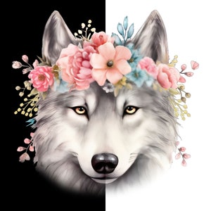 Floral Wolf Clipart, Wolves PNG Files for Sublimation, Wolf and Flowers ...