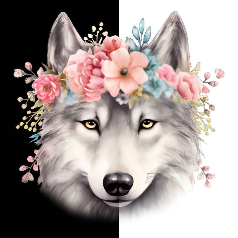 Floral Wolf Clipart Wolves PNG Files for Sublimation Wolf - Etsy