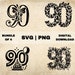 Number 90 SVG Bundle, 90th Birthday Clipart, Hand Drawn Ninety Themed ...