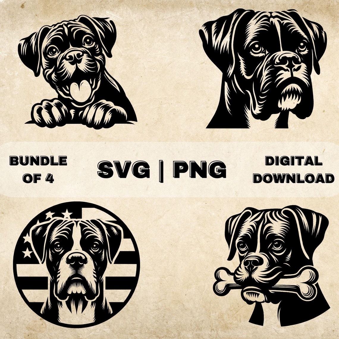 Boxer SVG Bundle, Boxer Dog Clipart, Hand Drawn Dogs Theme Vector ...