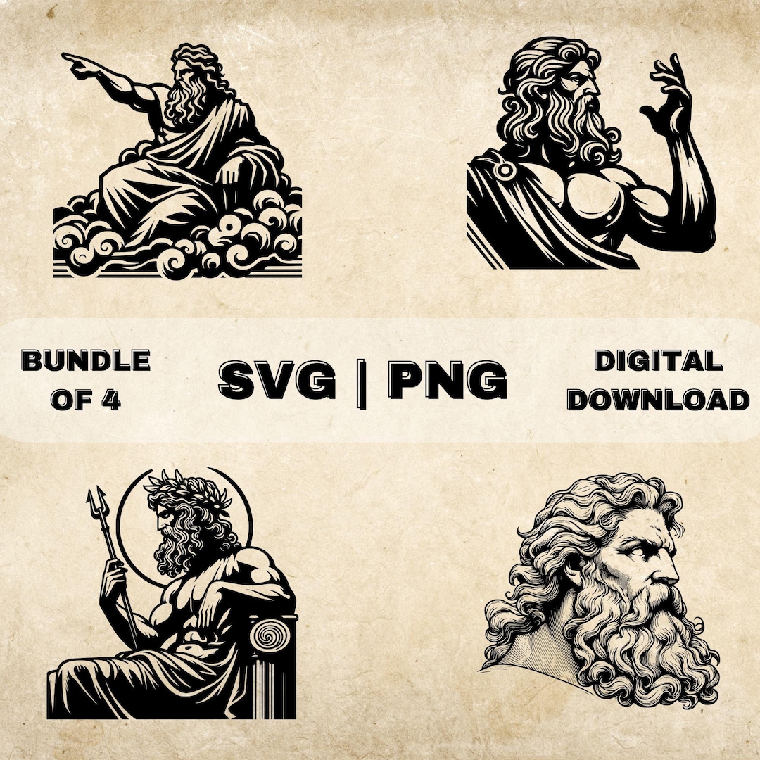 Zeus SVG Bundle, Greek God Clipart, Hand Drawn Greek Mythology Theme ...