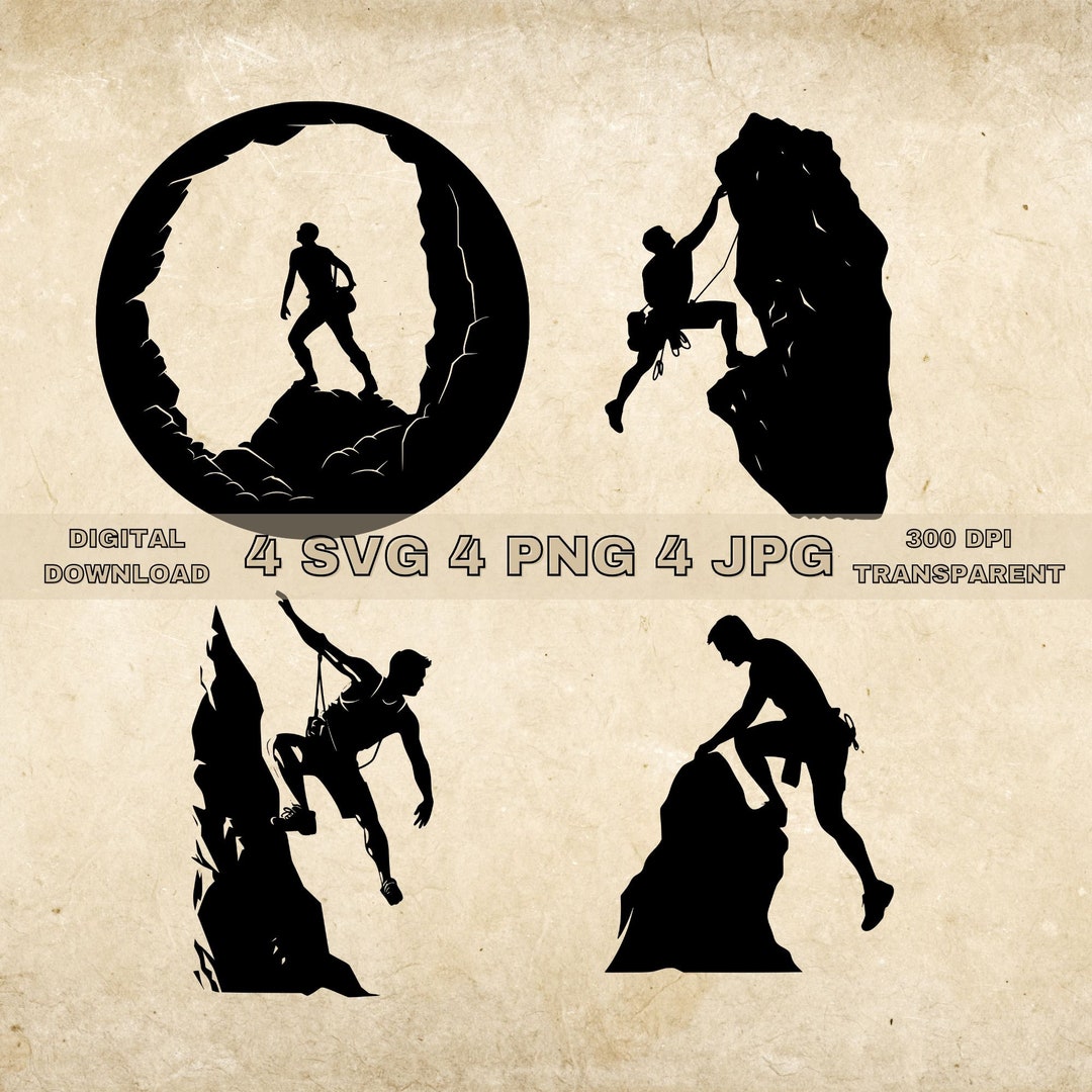 Bouldering Svg Bundle, PNG, Rock Climbing Clipart, Hand Drawn Climber ...