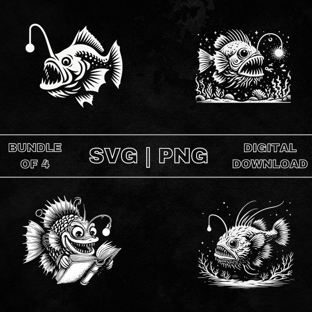 Anglerfish SVG Bundle, Angler Fish Clipart, Hand Drawn Anglerfish Theme ...