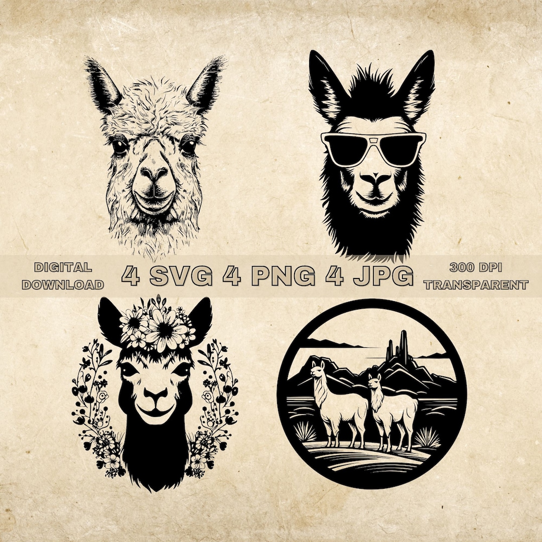 Llama SVG Bundle, PNG, Llama Clipart, Hand Drawn Llamas Vector ...