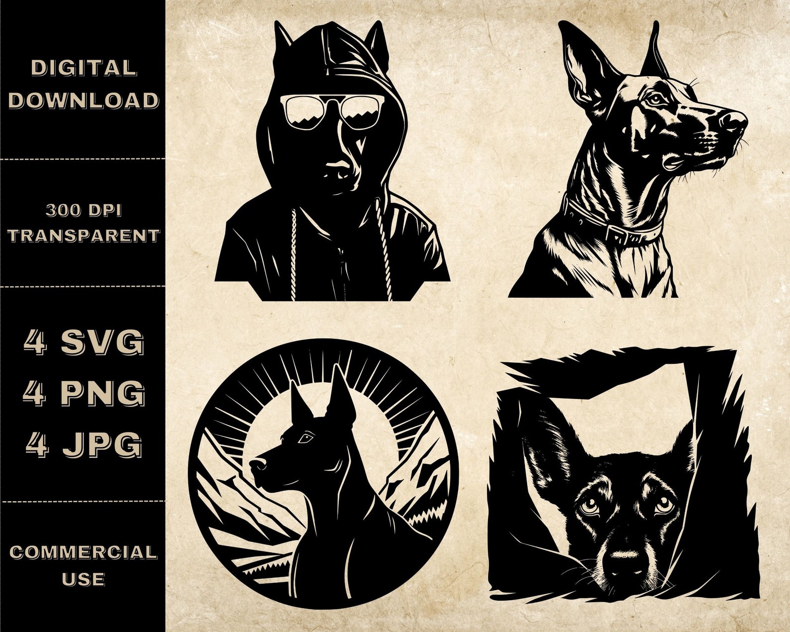 Doberman SVG Bundle PNG Cool Dog Clipart Hand Drawn Peeking - Etsy