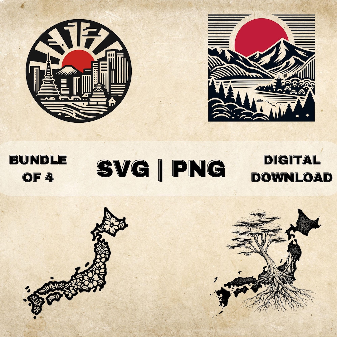 Japan SVG Bundle, Japanese Clipart, Hand Drawn Japan Maple Tree, Flower ...