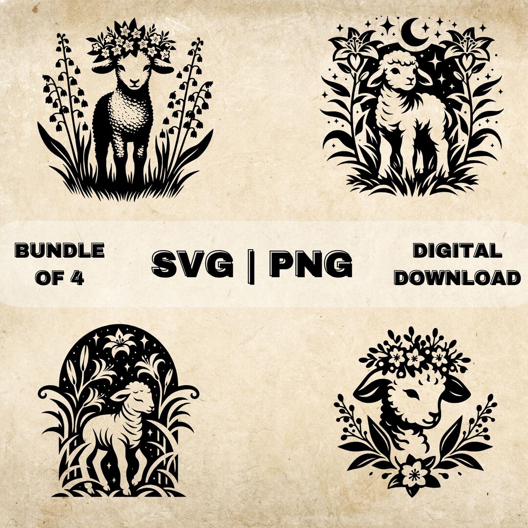 Lamb SVG Bundle, Cute Lambs Clipart, Hand Drawn Floral Animal Themed ...