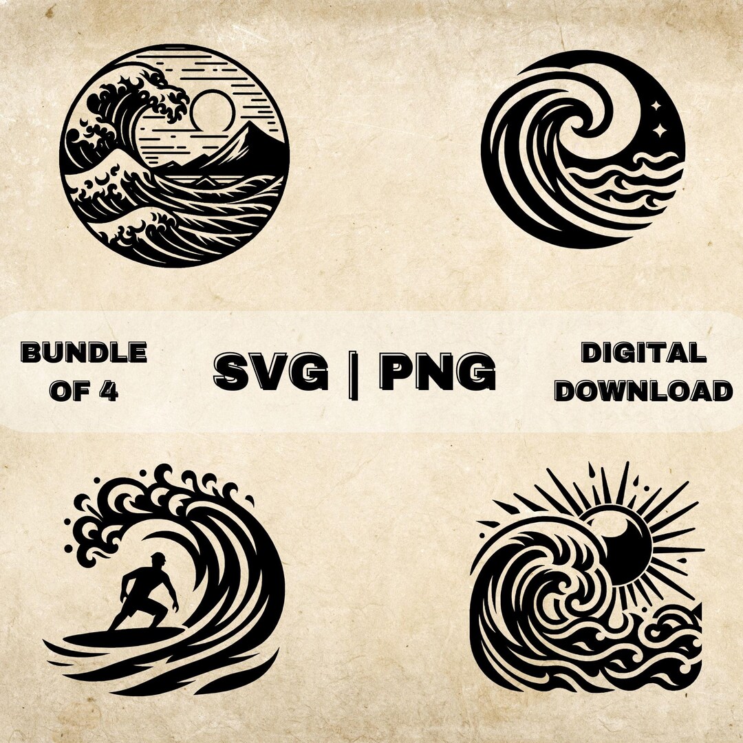 Wave and Sun SVG Bundle, Ocean Waves Clipart, Hand Drawn Sea Lover ...