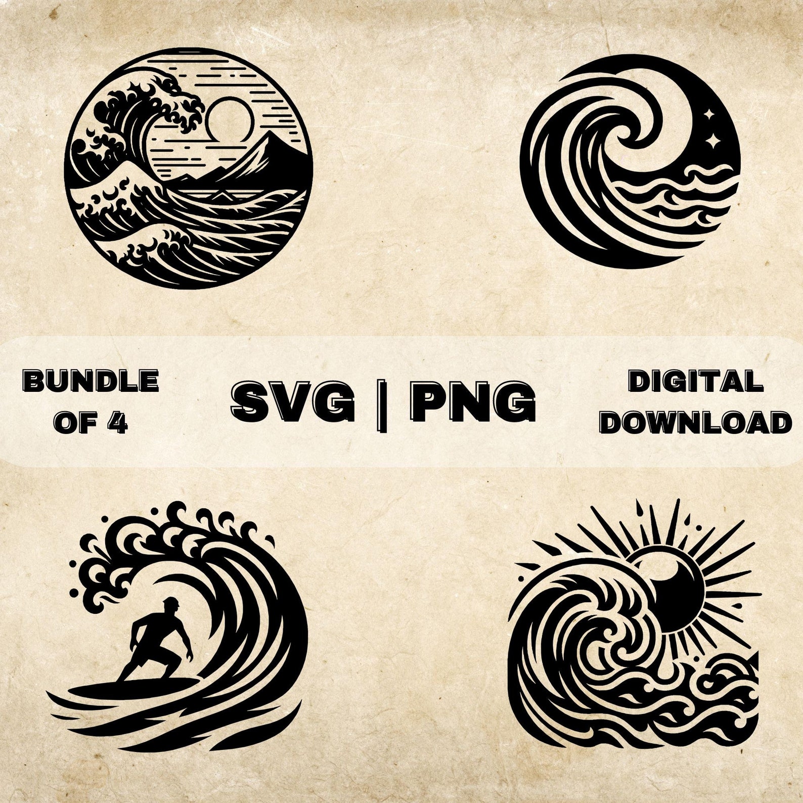 Wave and Sun SVG Bundle, Ocean Waves Clipart, Hand Drawn Sea Lover ...