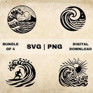 Wave and Sun SVG Bundle, Ocean Waves Clipart, Hand Drawn Sea Lover ...