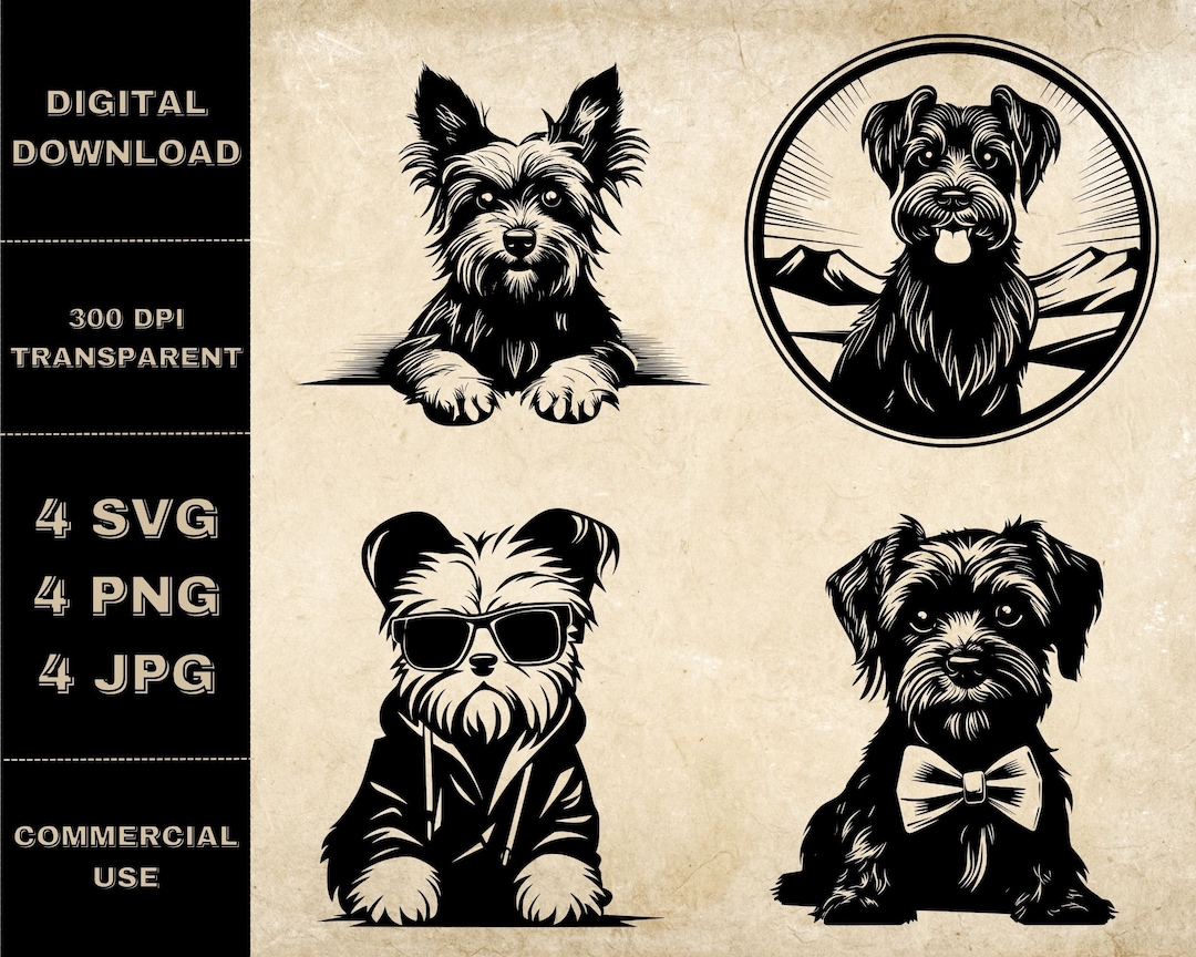 Yorkshire Terrier SVG Bundle, PNG, Cool Yorkie Clipart, Hand Drawn ...