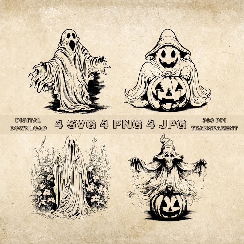 Ghost SVG Bundle PNG Halloween Clipart Hand Drawn Ghosts - Etsy