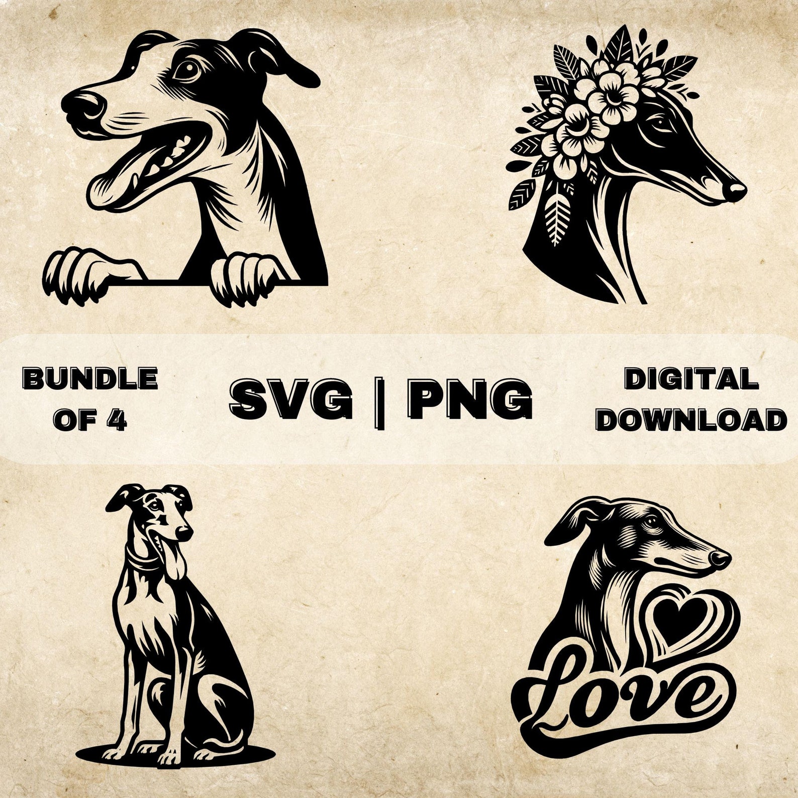 Greyhound SVG Bundle, Greyhound Clipart, Hand Drawn Dog Theme Vector ...