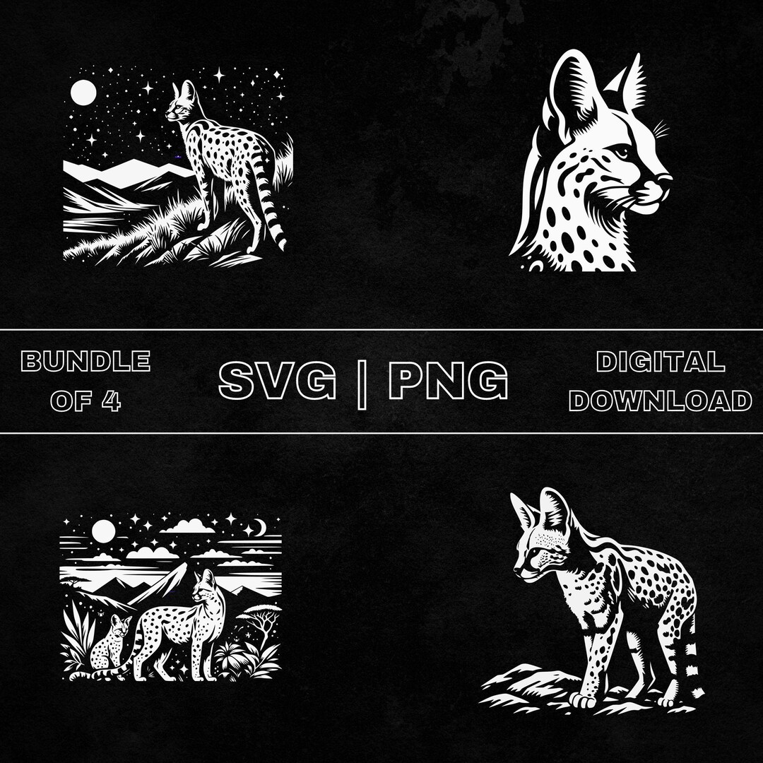 Serval SVG Bundle, Serval Clipart, Hand Drawn Serval Lover Theme Vector ...
