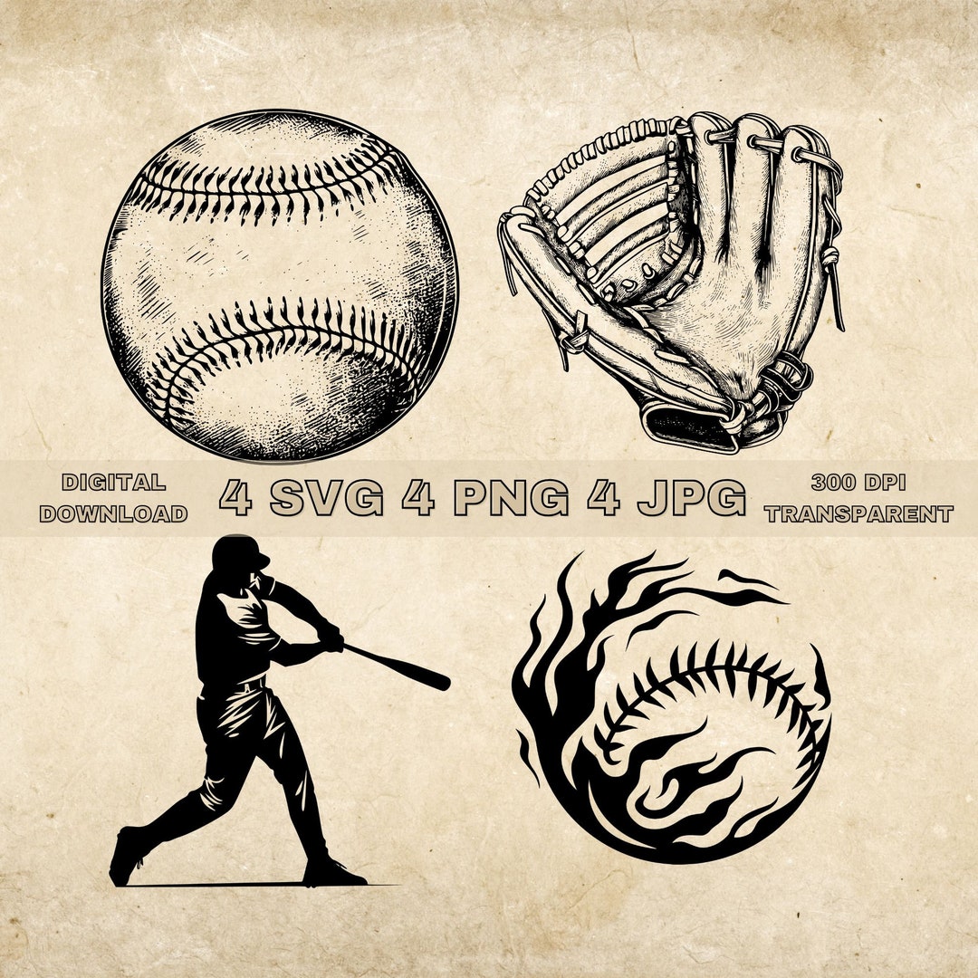Baseball SVG Bundle, PNG, Baseball Clipart, Hand Drawn Baseball Player ...