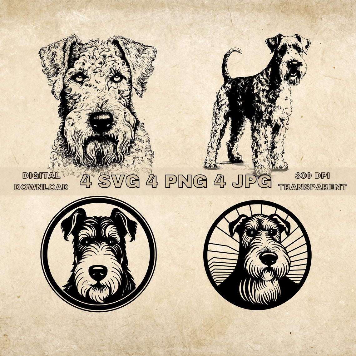 Airedale Terrier SVG Bundle PNG Dogs Clipart Hand Drawn Dog - Etsy