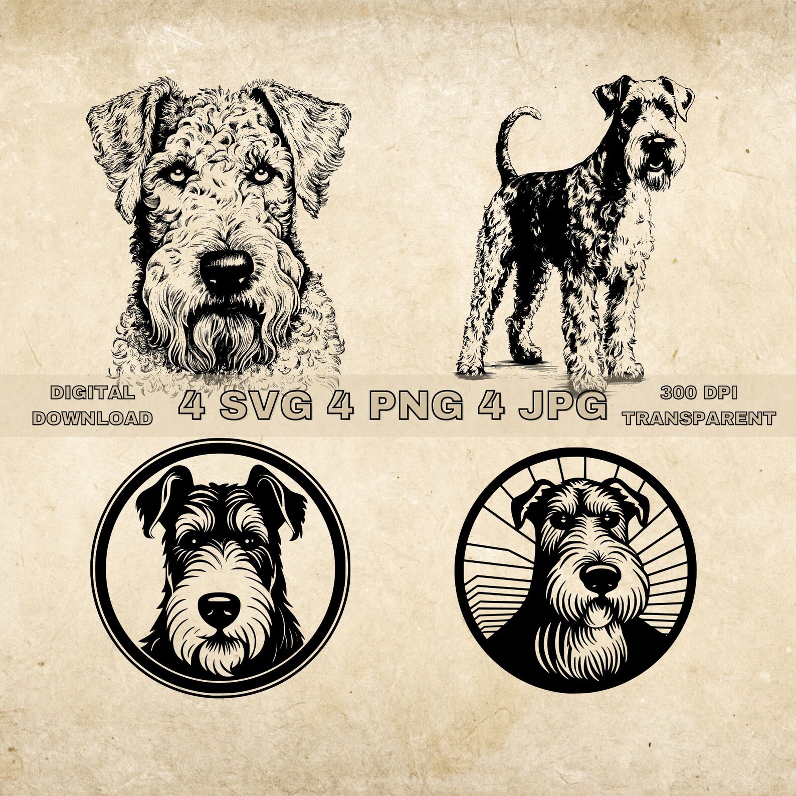 Airedale Terrier SVG Bundle PNG Dogs Clipart Hand Drawn Dog - Etsy