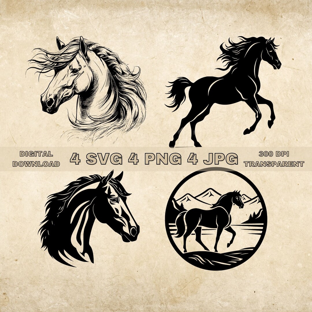 Horse SVG Bundle, PNG, Horse Clipart, Hand Drawn Horses Vector ...