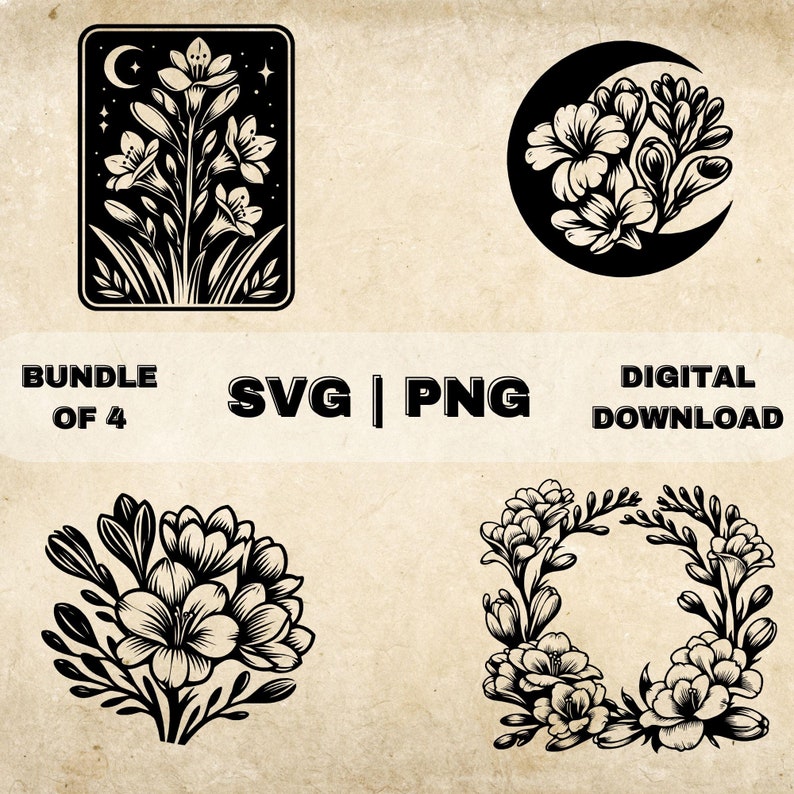 Freesia SVG Bundle, Freesias Flowers Clipart, Hand Drawn Floral Theme ...