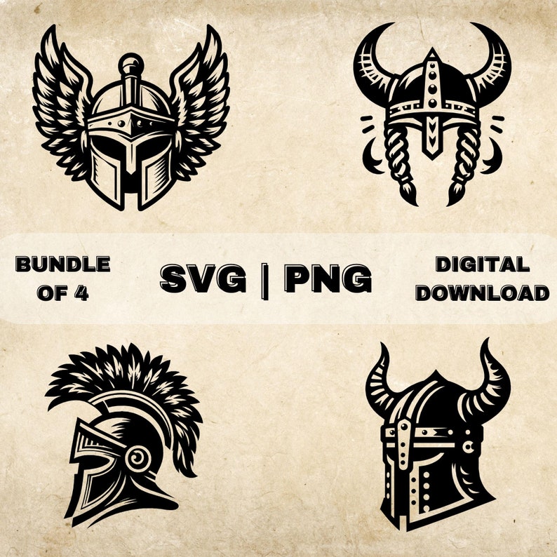 Viking Helmet SVG Bundle, Gladiator Helmet Clipart, Hand Drawn Helmet ...