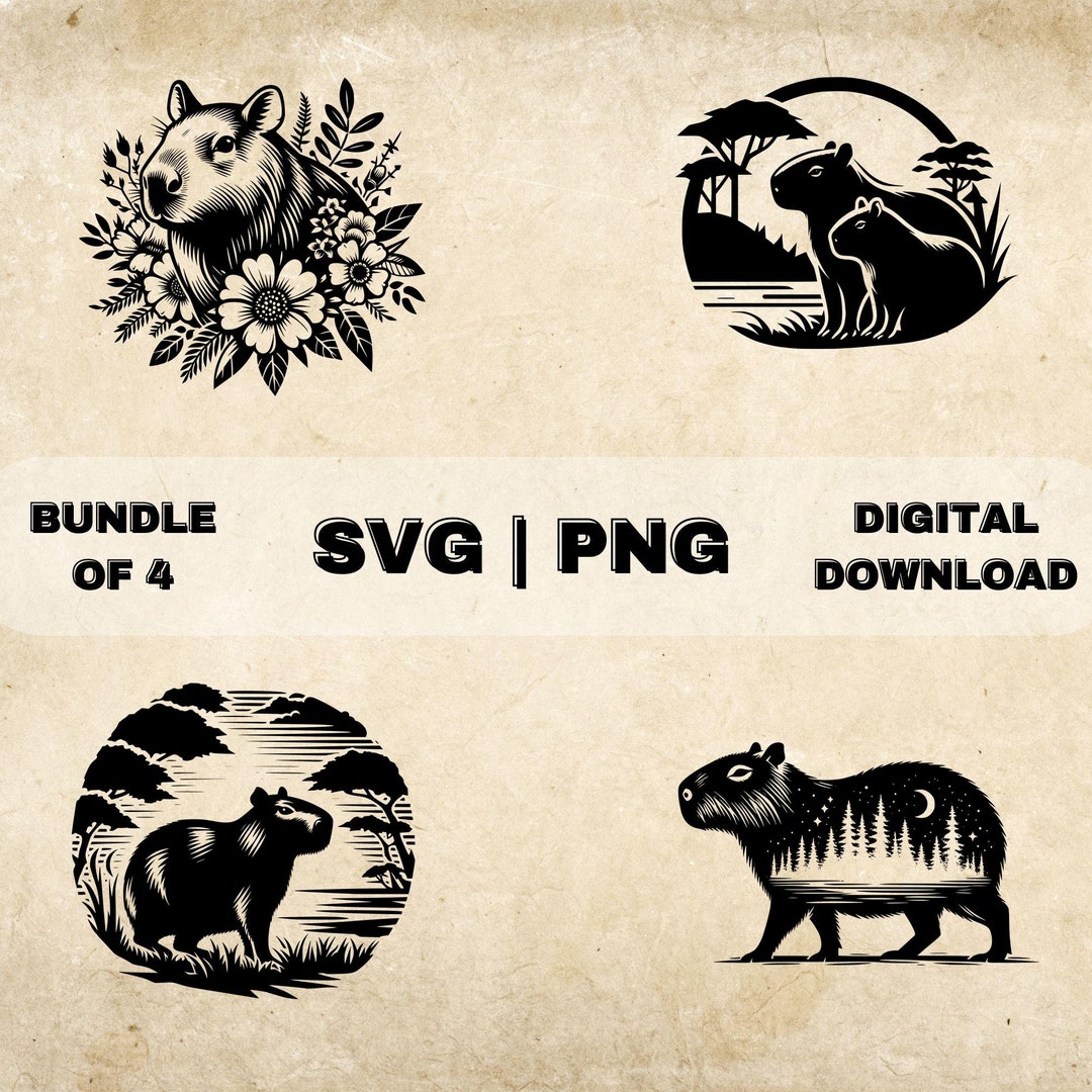 Capybara SVG Bundle, Capybara Clipart, Hand Drawn Rodent Lover Theme ...