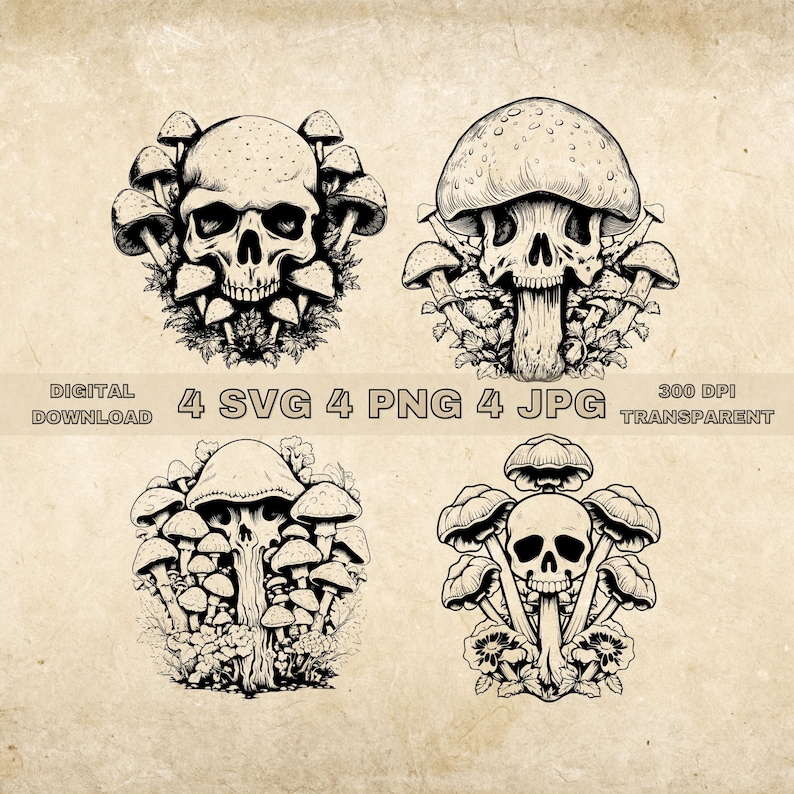 Skull Mushroom SVG Bundle PNG Skull and Mushroom Clipart - Etsy