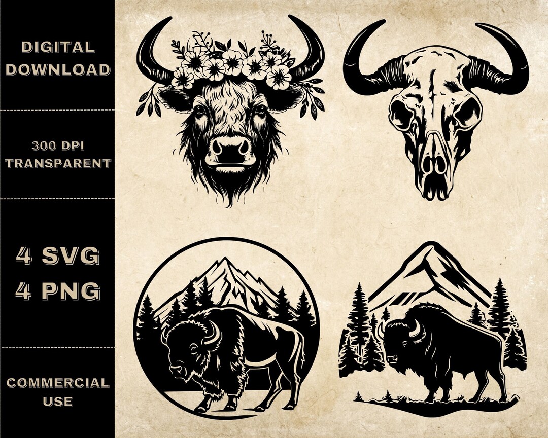 Bison SVG Bundle, PNG, Bison Clipart, Hand Drawn Bison Vector ...