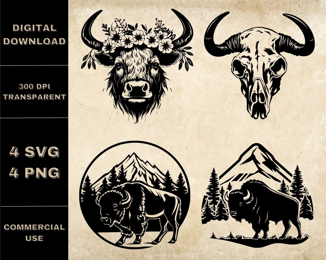 Bison SVG Bundle PNG Bison Clipart Hand Drawn Bison Vector - Etsy