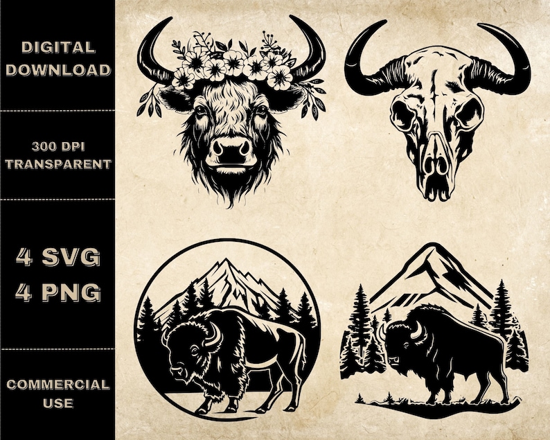 Bison SVG Bundle PNG Bison Clipart Hand Drawn Bison Vector - Etsy