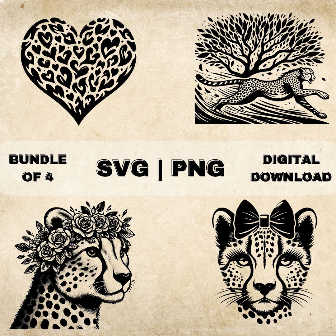 Floral Cheetah Svg Bundle Cheetah Print Clipart Hand Drawn Cheetahs