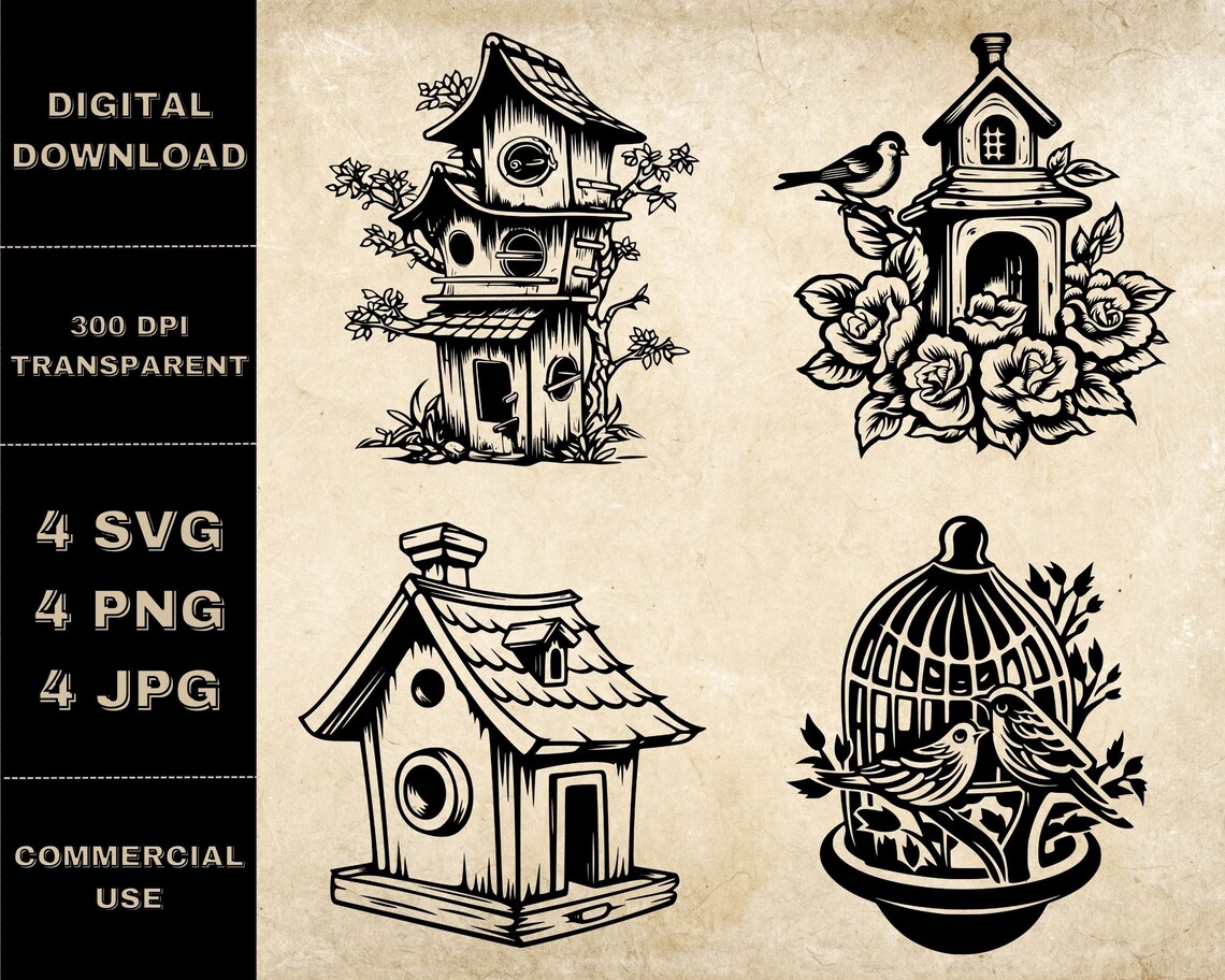 Bird House Svg Bundle PNG Bird Lover Clipart Hand Drawn - Etsy