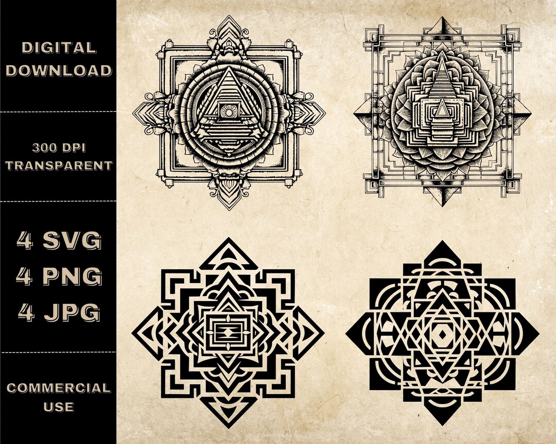 Sri Yantra SVG Bundle, PNG, Sacred Geometry Clipart, Hand Drawn Sri ...