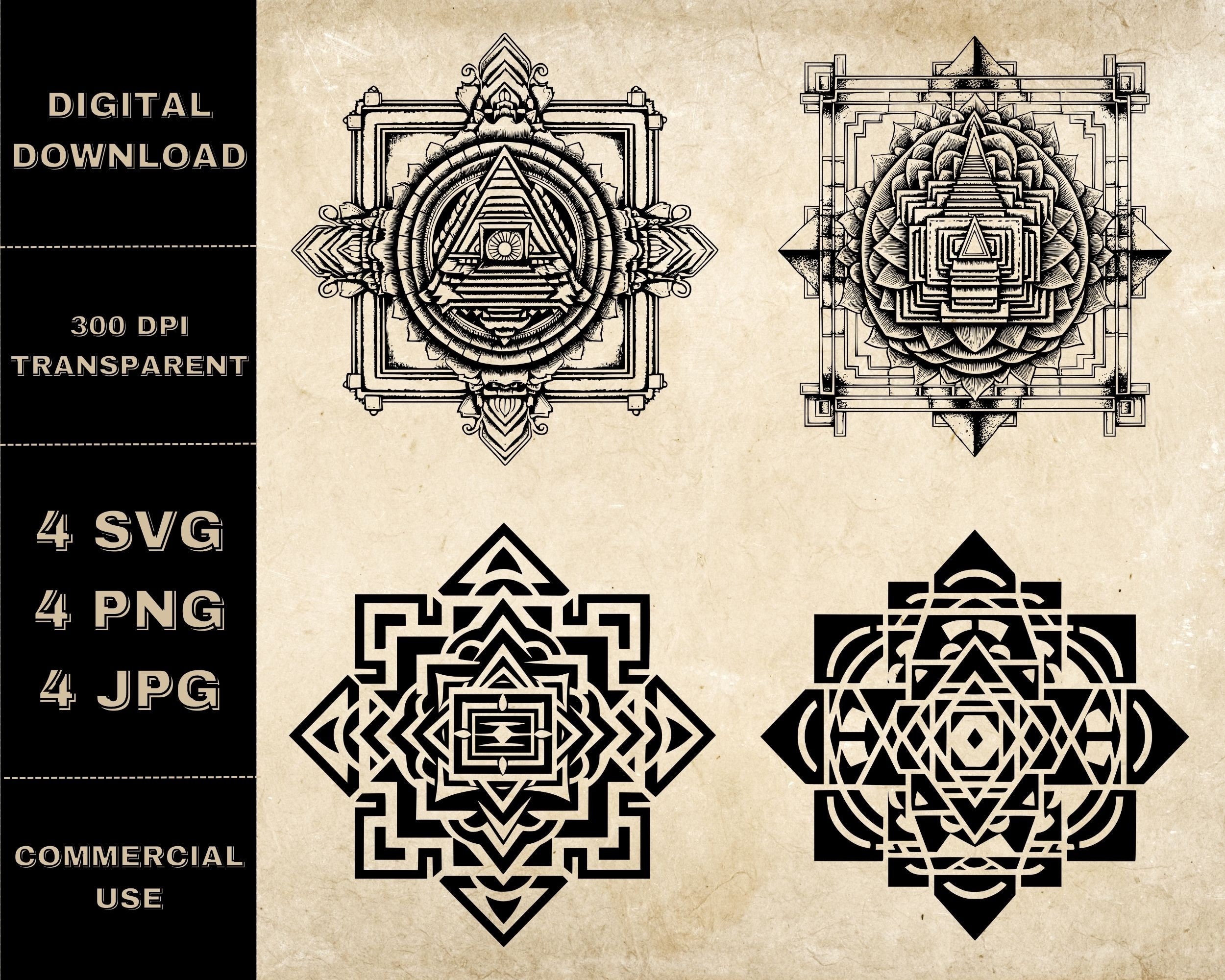 Sri Yantra SVG Bundle, PNG, Sacred Geometry Clipart, Hand Drawn Sri ...