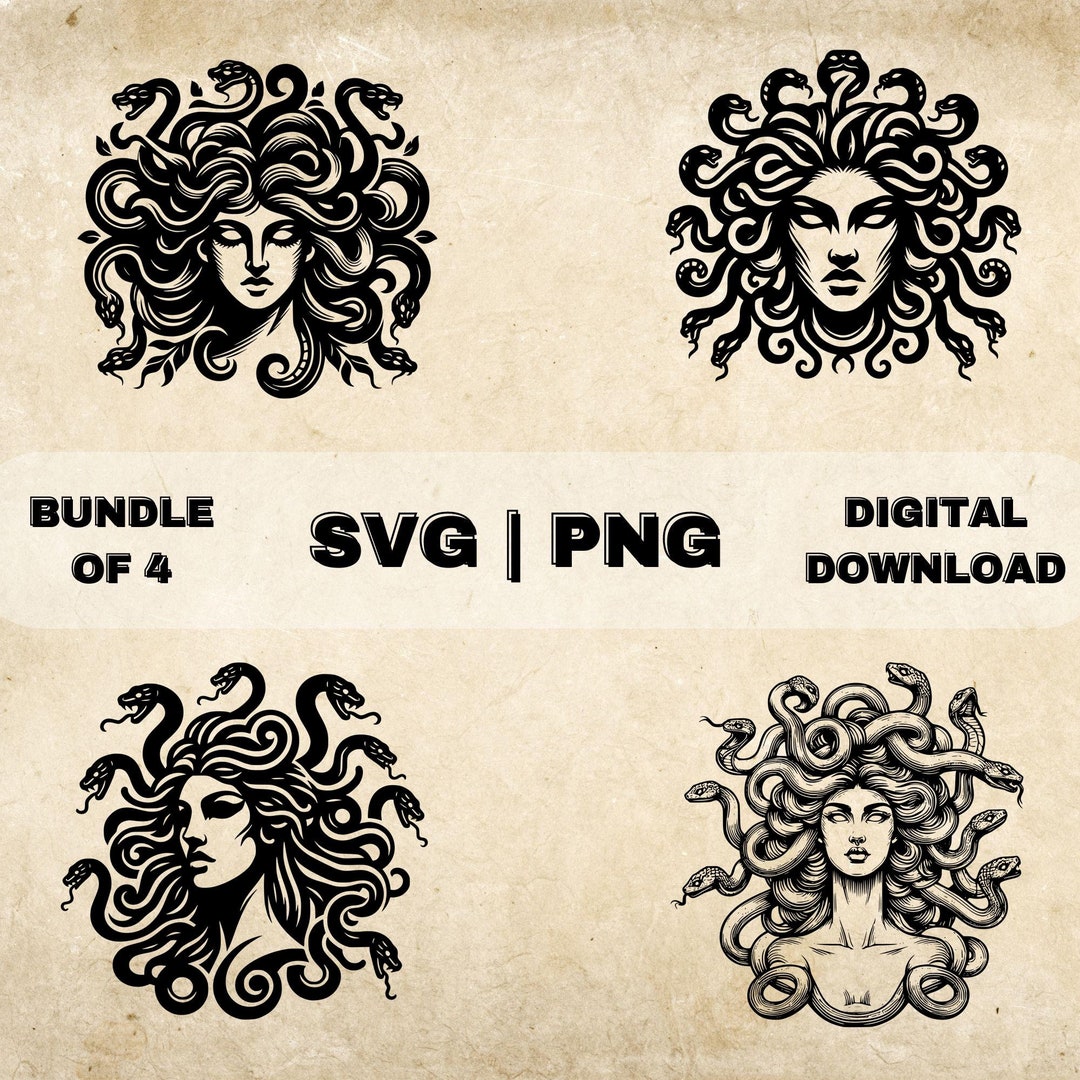 Medusa SVG Bundle, Greek Goddess Clipart, Hand Drawn Ancient Greek ...